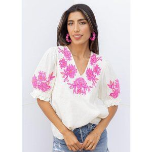 THML | Tops | Nwt Thml Smocked Embroidered Balloon Sleeve Top | Poshmark